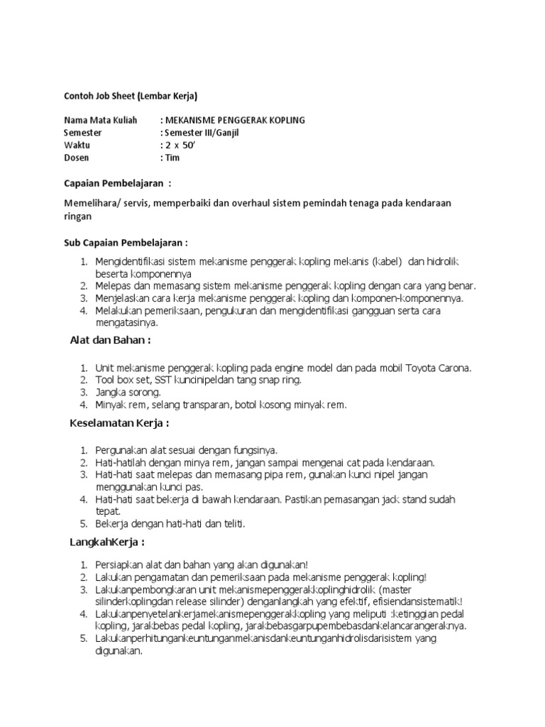 Contoh Job Sheet | PDF