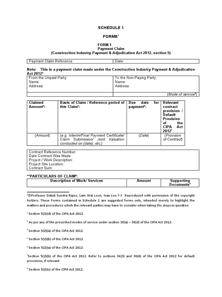 Schedule 1 Forms: Claim Submission/ Joint Valuation Conducted On (Date ...