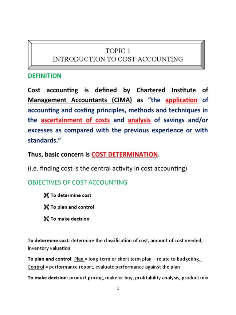 Introduction To Cost Accounting | PDF | Management Accounting | Cost ...