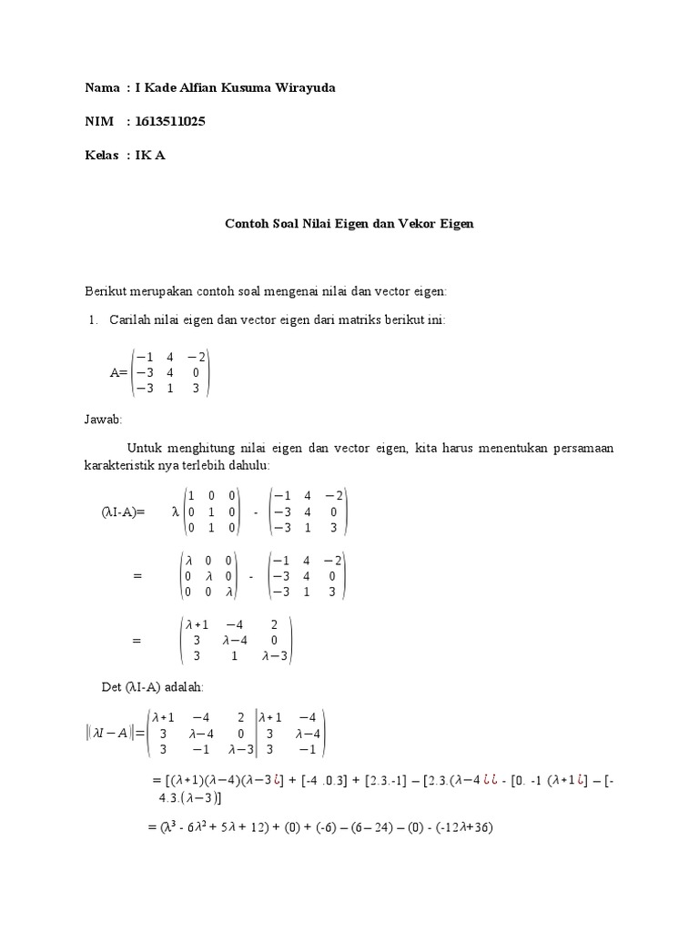 Contoh Soal Nilai Eigen Dan Vekor Eigen | PDF