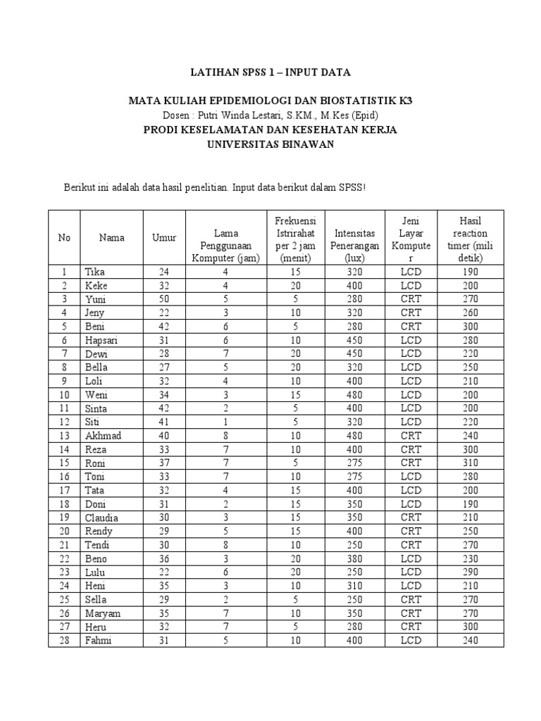 Latihan SPSS 1 - Input Data | PDF