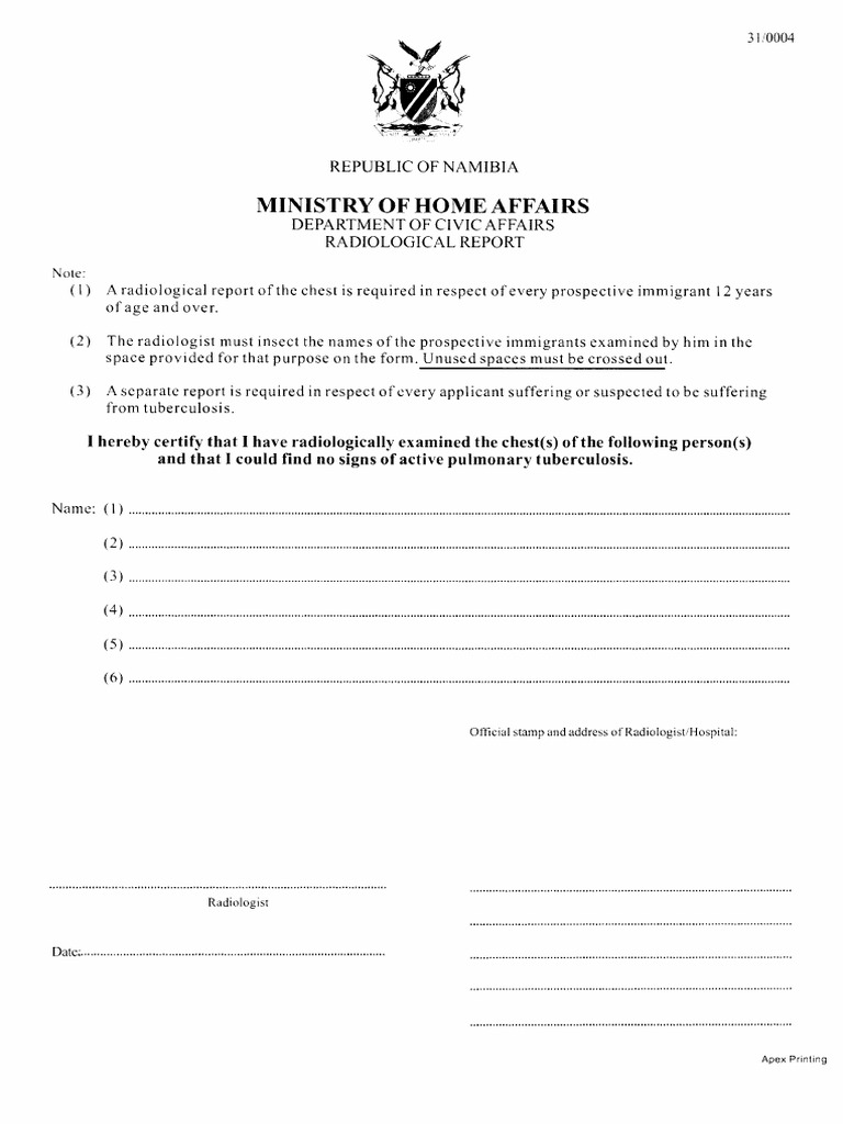 Radiological Report, Medical Certificate, and Deed of Surety for ...