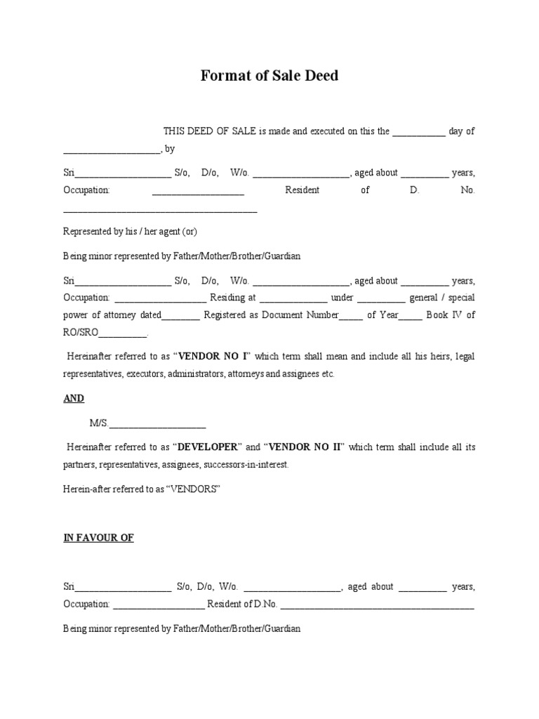 Format of Sale Deed | PDF | Covenant (Law) | Deed