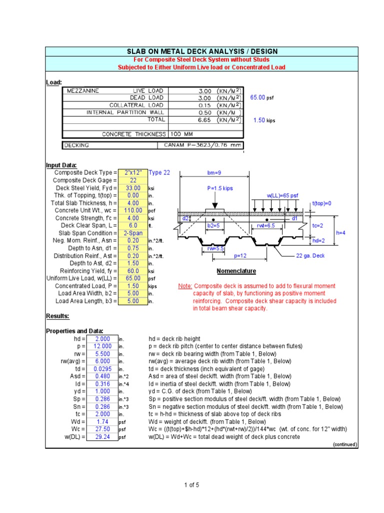 Slab On Metal Deck Analysis | PDF | Bending | Beam (Structure)
