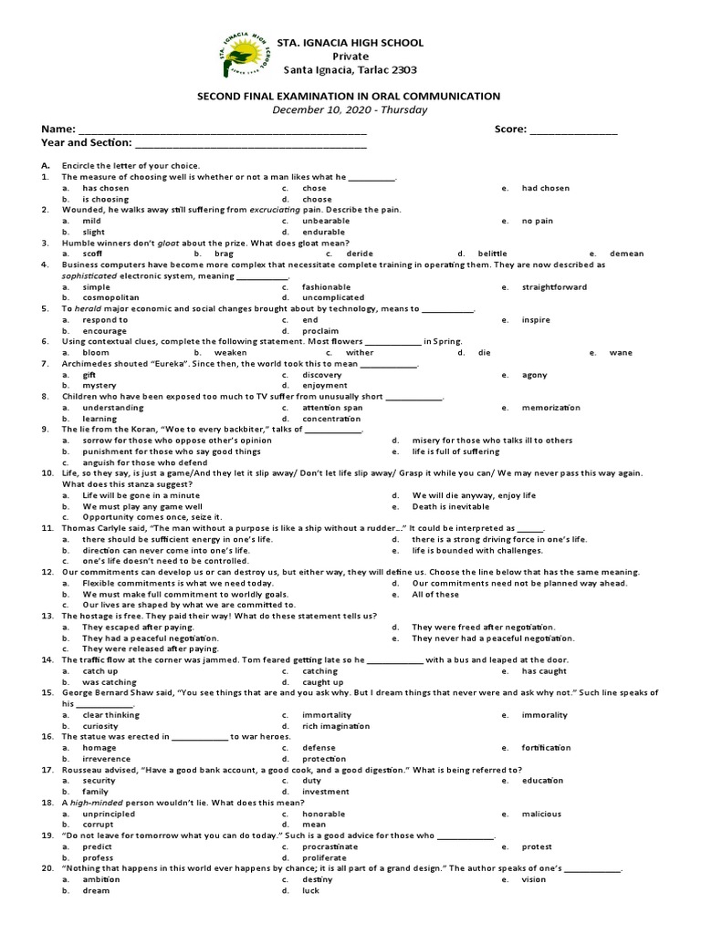 2020 2ND Finals Oral Communication | PDF | Airplane