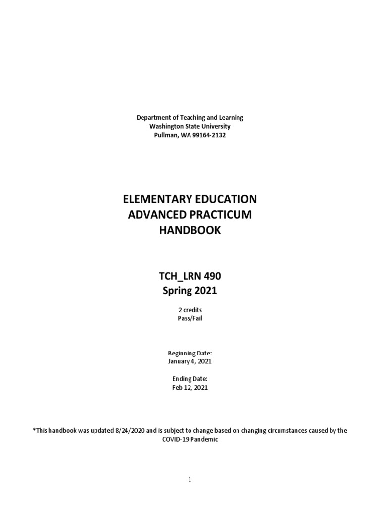 WSU Elementary Education Practicum Handbook | PDF | Educational ...