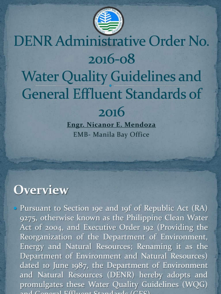 DENR Administrative Order No 2016-08 | Download Free PDF | Water ...