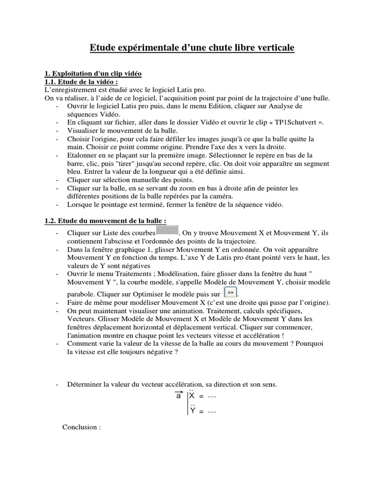 Étude expérimentale de la chute libre | PDF | Accélération | Vitesse
