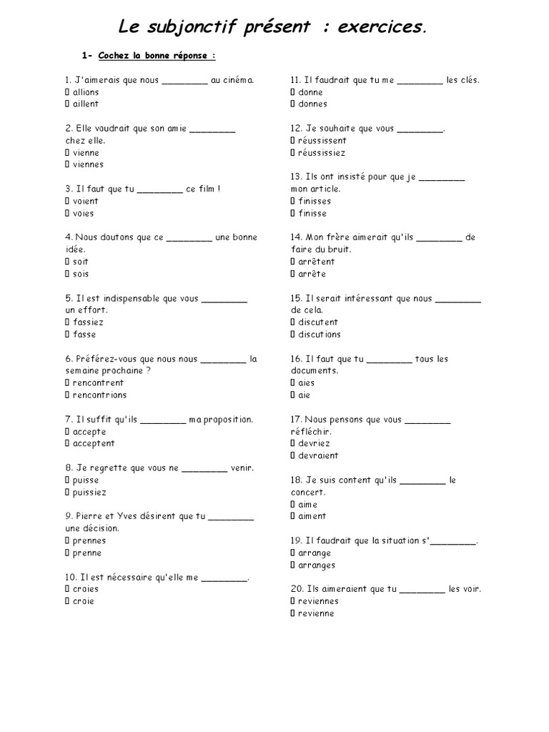 Exercices de Subjonctif Présent | PDF | Échecs | Théorie (échecs)