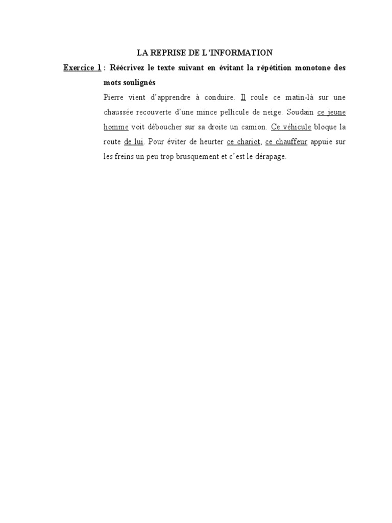 Exercices sur les anaphores | PDF