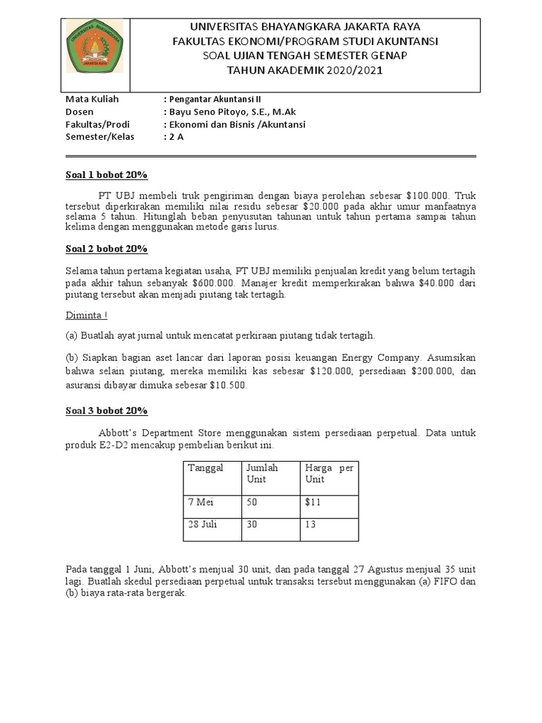 Soal Uts PA 2 Akt | PDF
