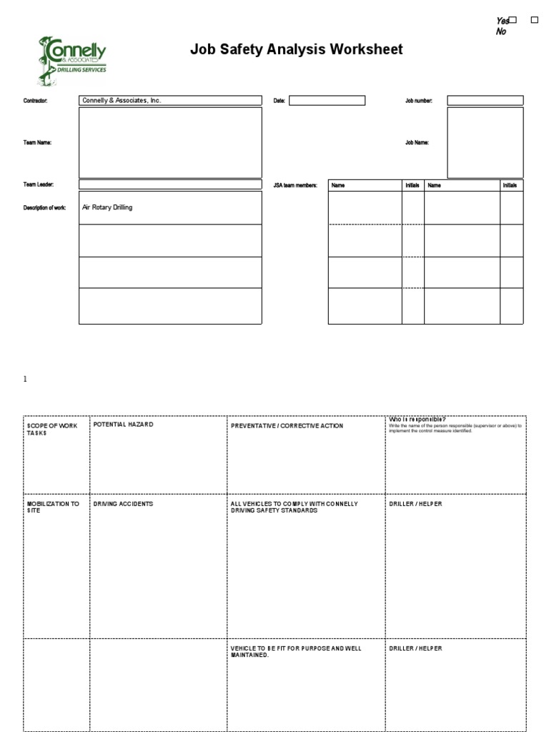 Job Safety Analysis Worksheet: Yes No | PDF | Personal Protective ...