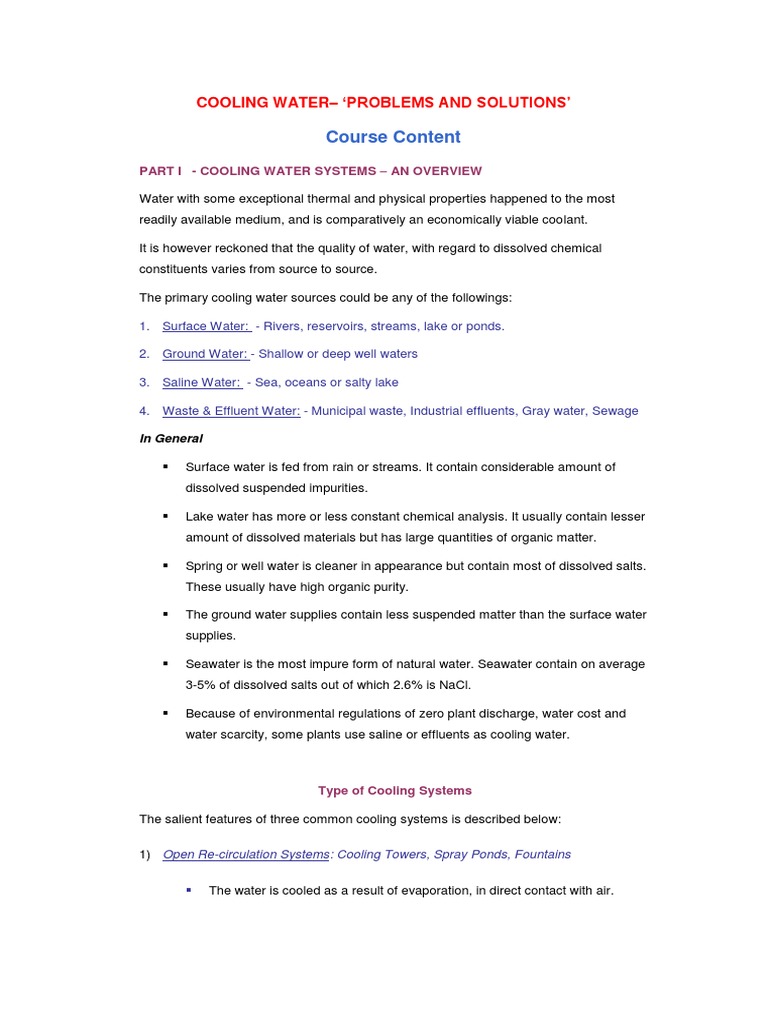 Cooling Water Problems and Solutions Cou | PDF | Corrosion | Ion Exchange