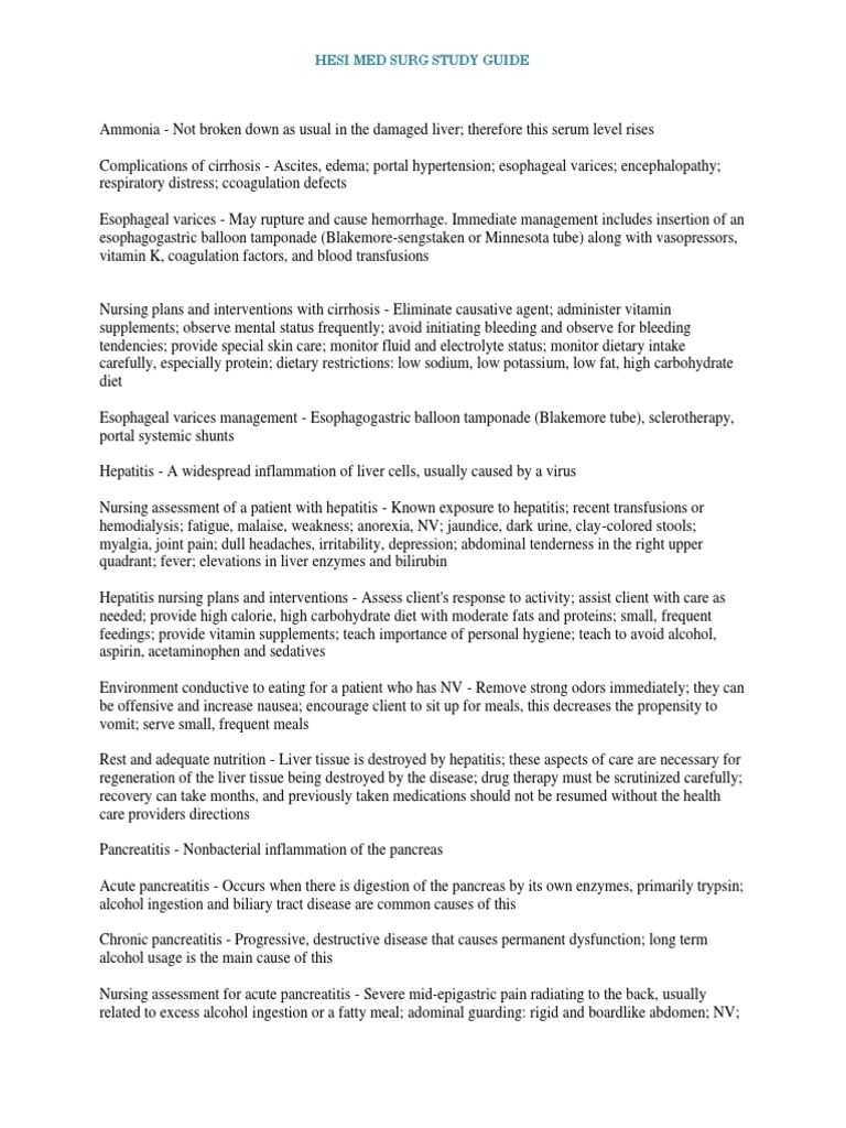 Hesi Med Surg Study Guide | PDF | Hepatitis | Cirrhosis