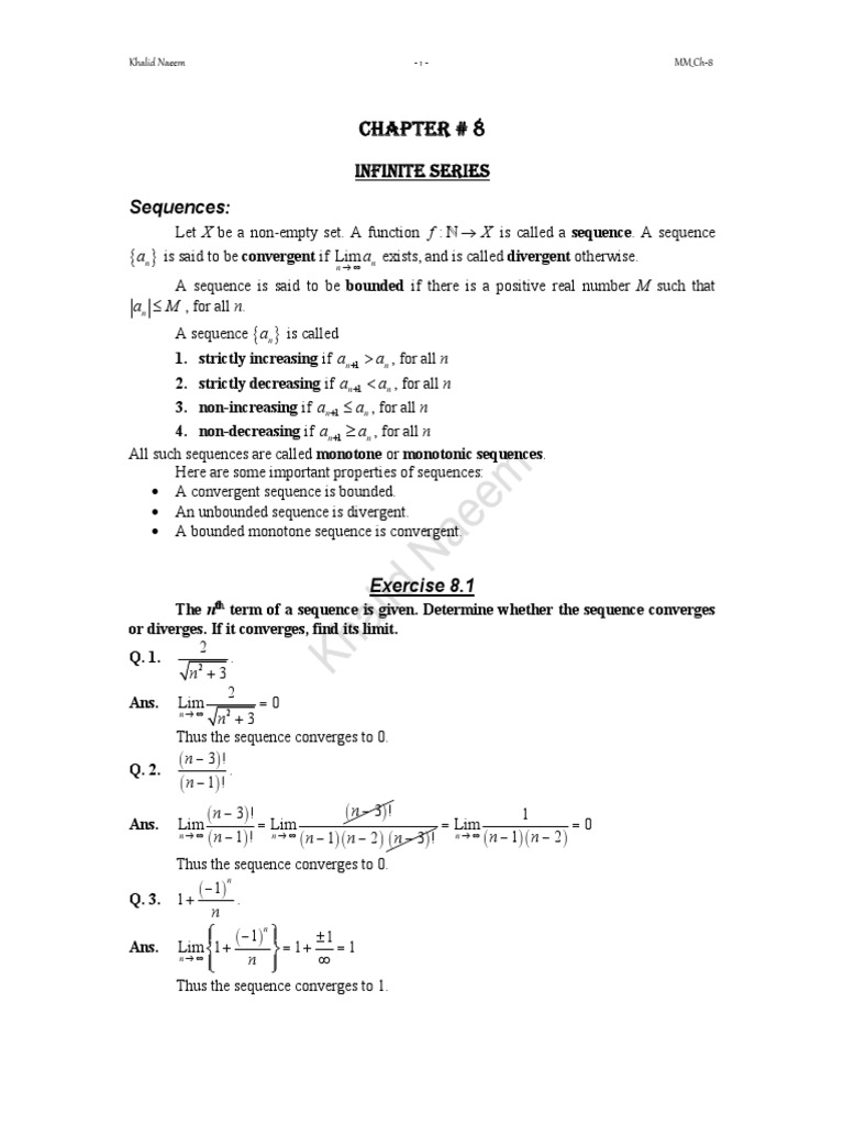 Convergence and Divergence of Sequences | PDF | Series (Mathematics ...