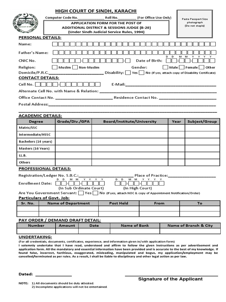 Application for the Post of Additional District & Sessions Judge ...
