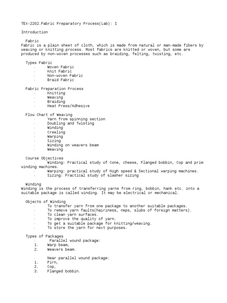 An Introduction to Fabric Preparation Processes with a Focus on Yarn ...