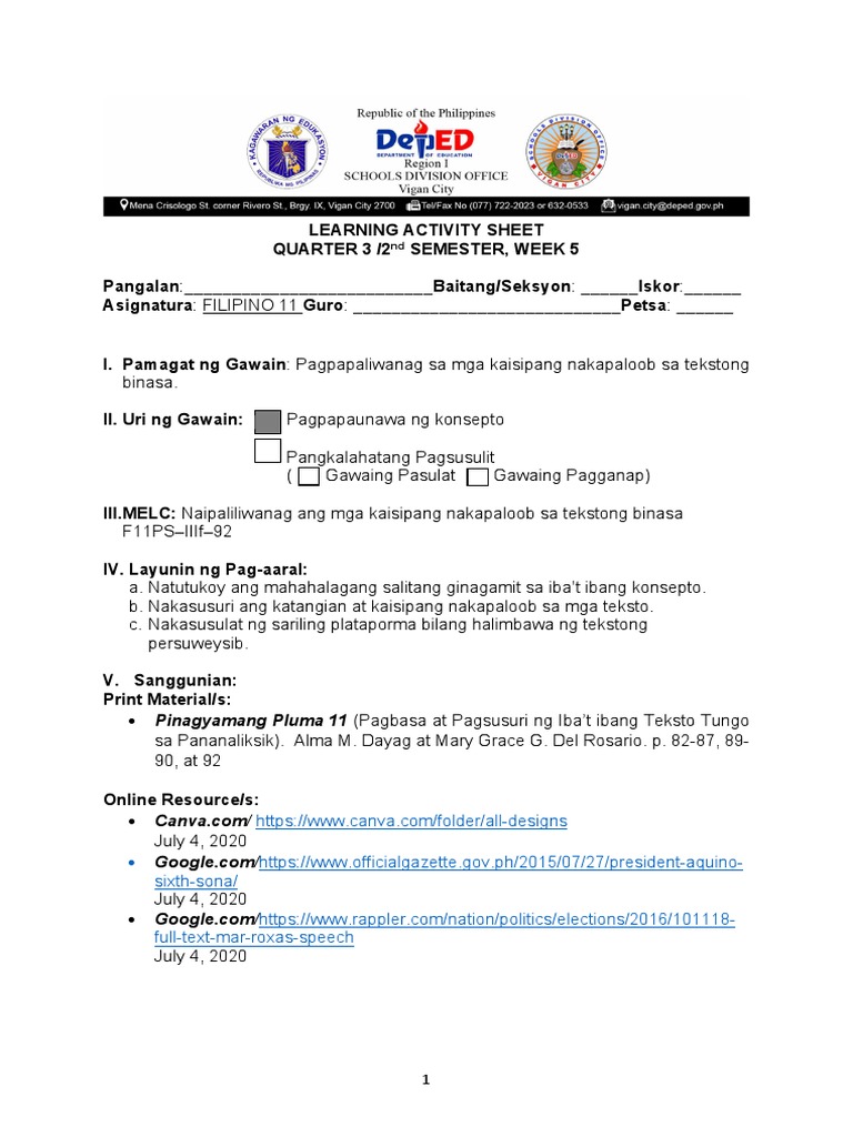 Fil 11 Las Q3 Week 5 | PDF