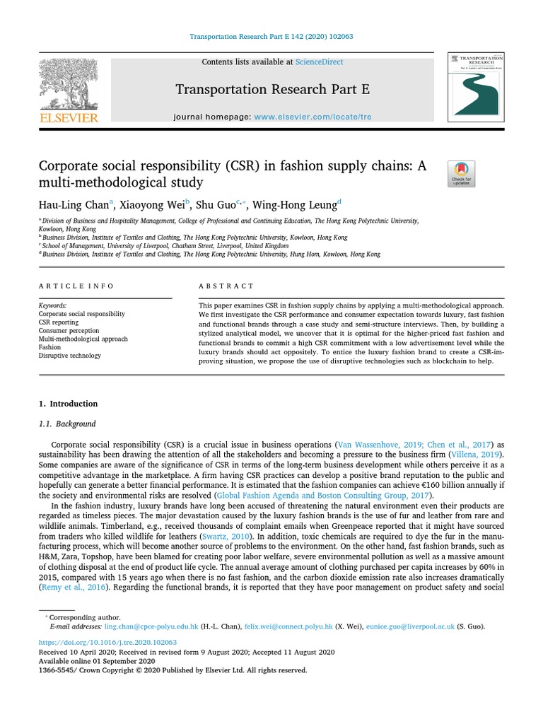 Corporate Social Responsibility CSR in 2020 Transportation Research ...