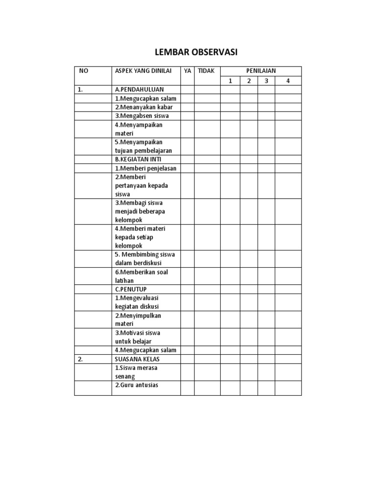 Lembar Observasi Pembelajaran Terpadu Di SD | PDF