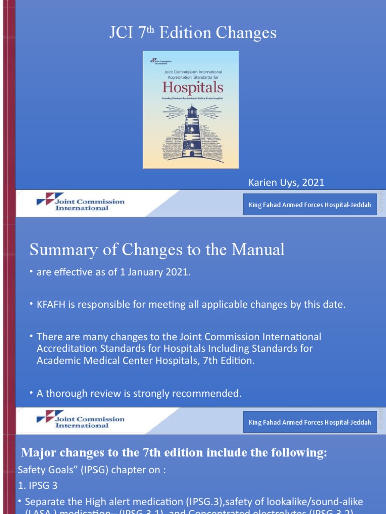 JCI 2021 7th Edition Change Summary | PDF | Patient Safety | Joint ...