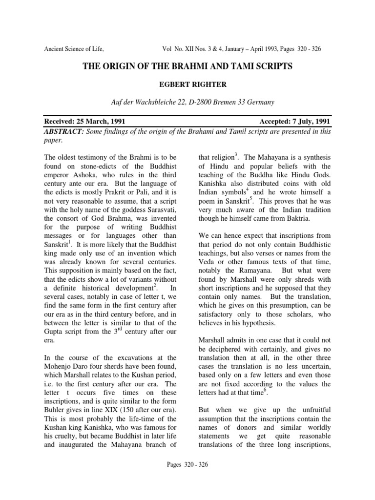 The Origin of The Brahmi and Tami Scripts | PDF | Writing | Sikhism