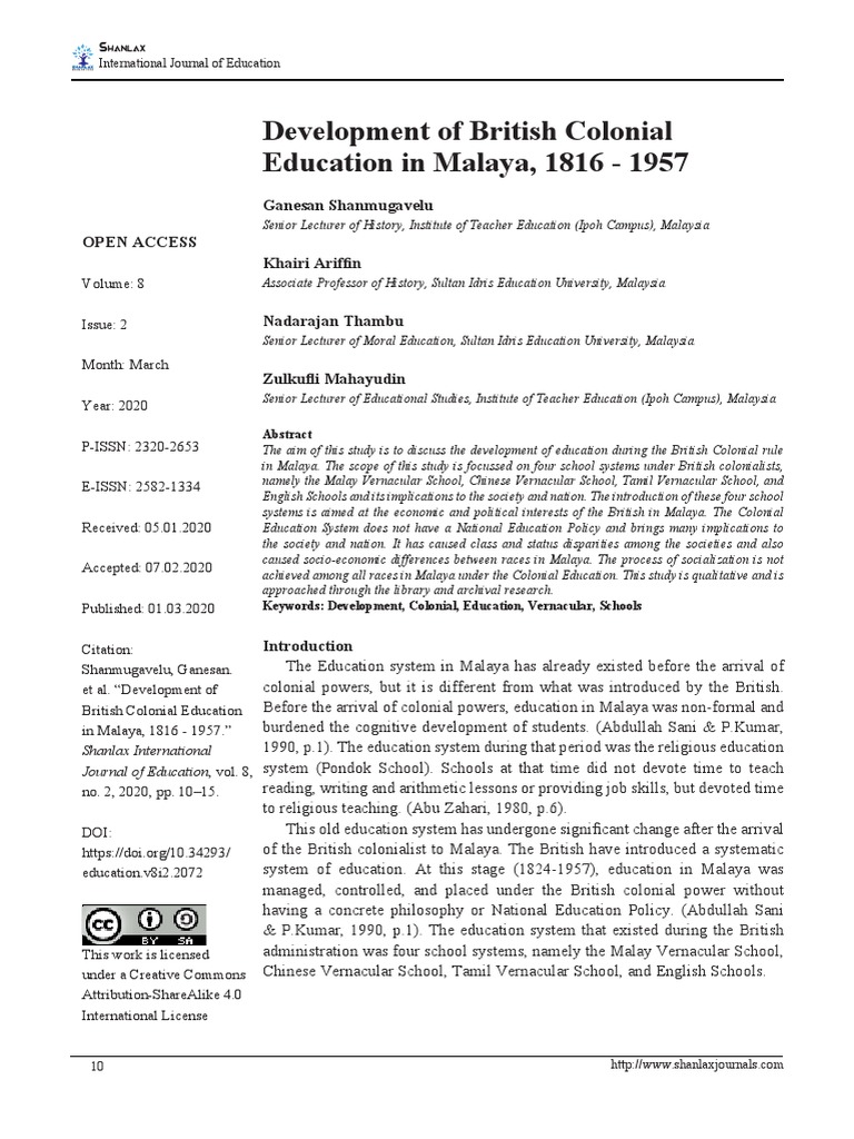 British Colonial Education in Malaya | PDF | Malaysia | British Empire