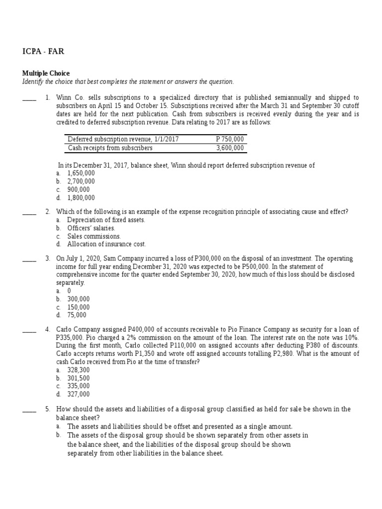 Icpa - Far: Multiple Choice | PDF | Dividend | Lease