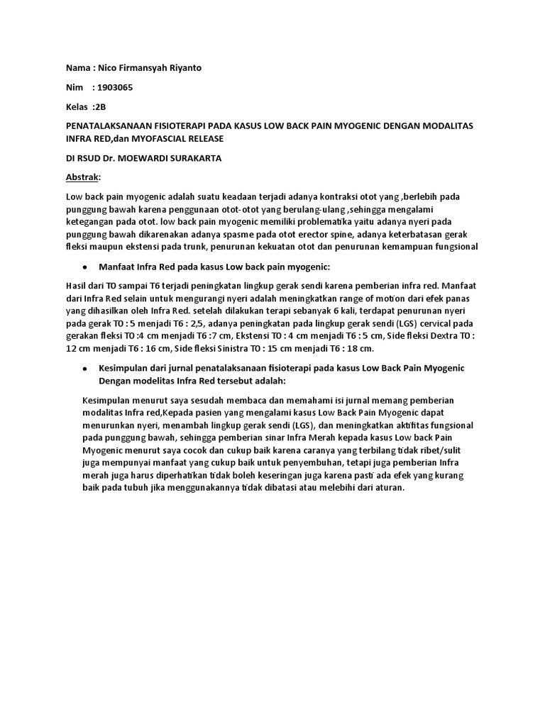 Fisioterapi Low Back Pain Myogenic | PDF | Kesehatan Holistik