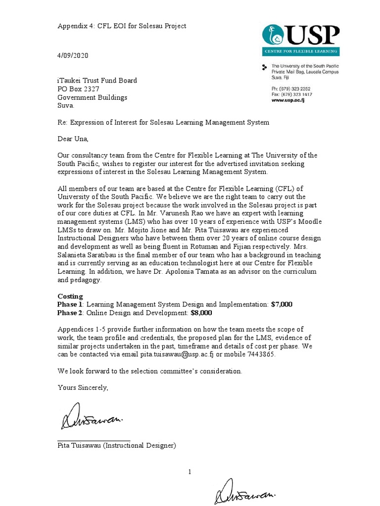 Appendix - 4 CFL Cover Letter and Docs For EOI | PDF | Educational ...
