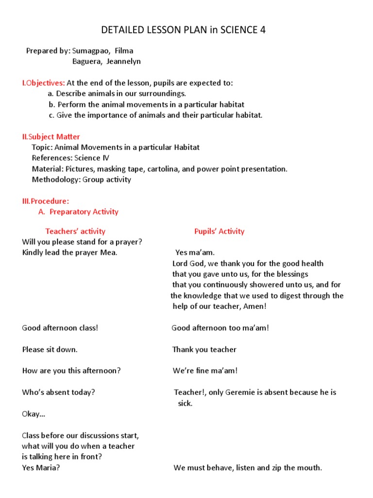 Detailed Lesson Plan in Science 4 | PDF | Teachers | Science