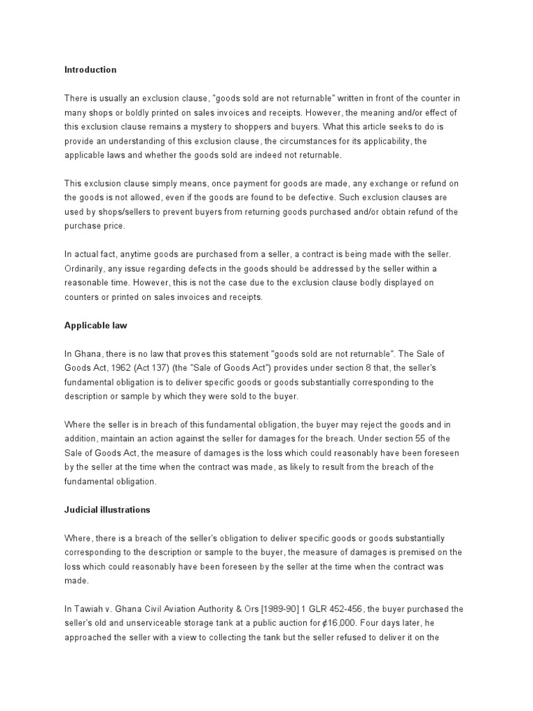 Goods Sold Are Not Returnable | PDF | Breach Of Contract | Sales