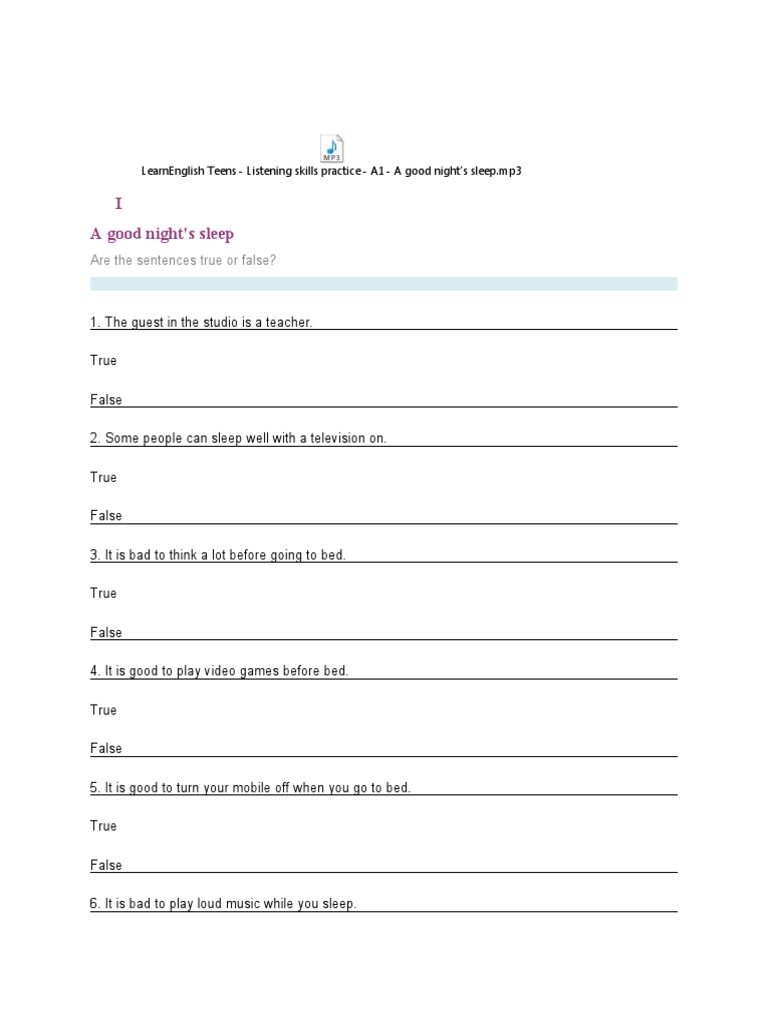 Teen Sleep Tips Quiz | PDF
