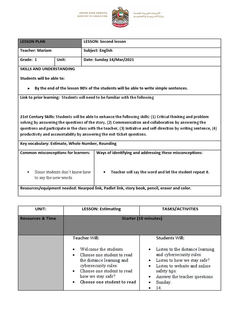 Unit: LESSON: Estimating Tasks/Activities Resources & Time Starter (10 ...