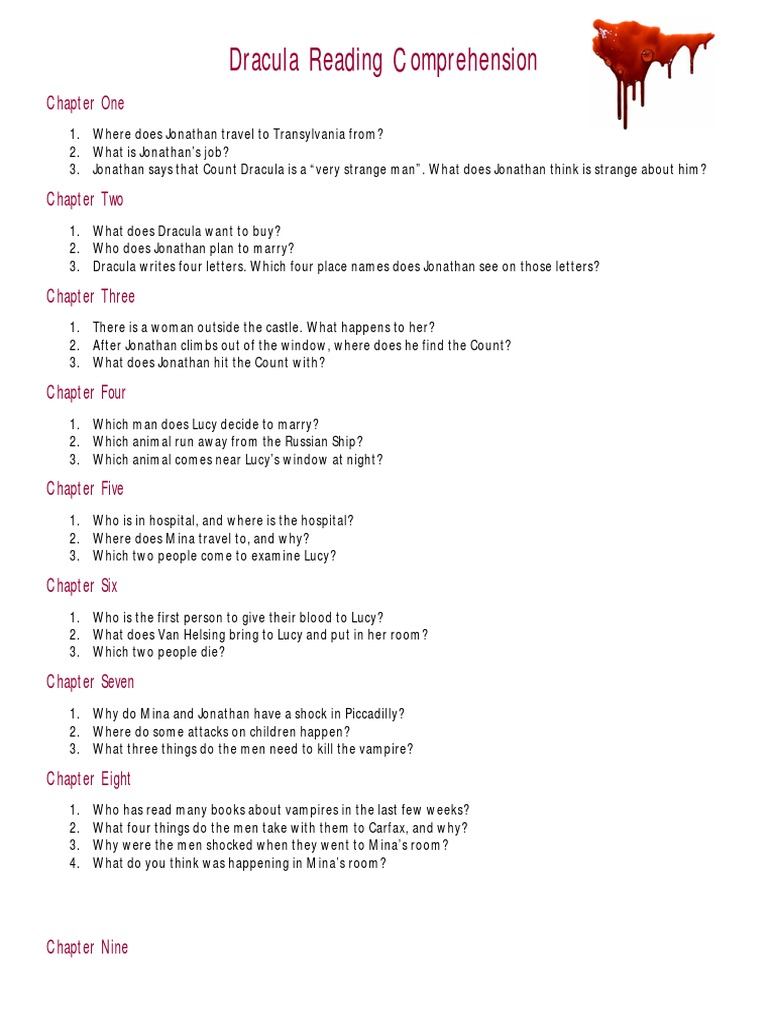 Dracula Chapter Quiz & Exercises | PDF | Mina Harker | Abraham Van Helsing