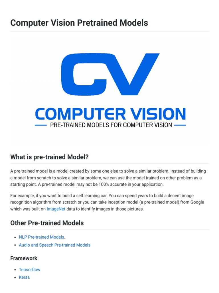 Computer Vision Pretrained Models: What Is Pre-Trained Model? | PDF ...