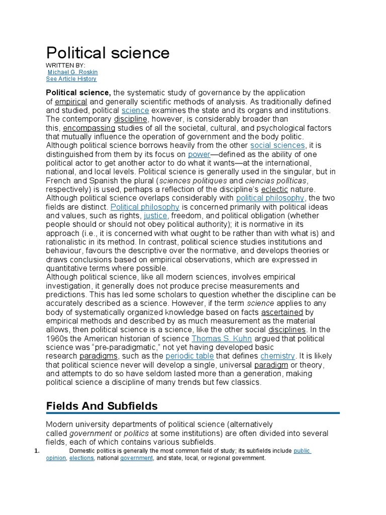 The Foundations and Fields of Political Science: An Overview of the ...