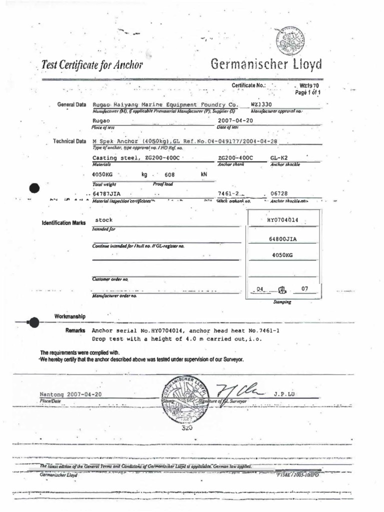 Anchor Test Certificate | PDF | Manufactured Goods | Nature