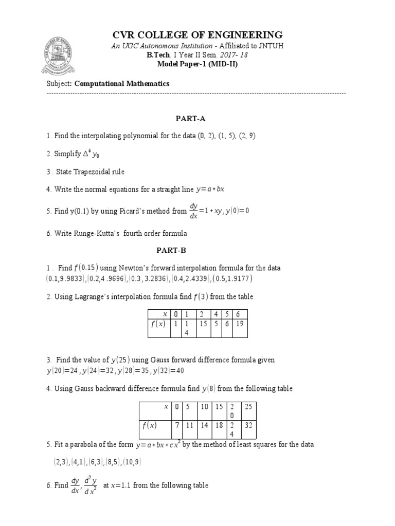 Computational Mathematics Model Papers 2017 18 | PDF | Interpolation ...
