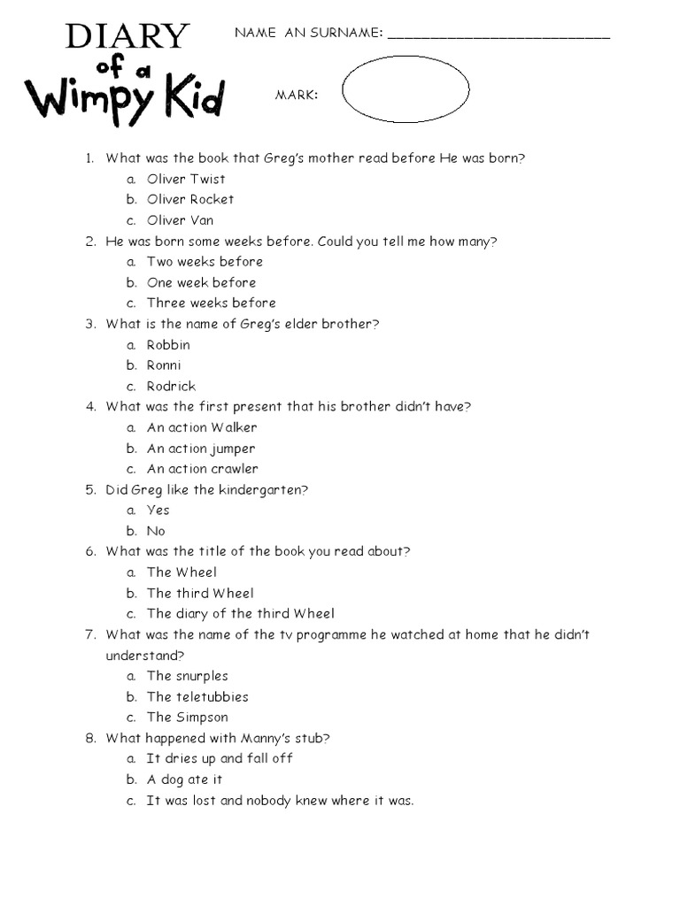 Diary of a Wimpy Kid Quiz Answers | PDF