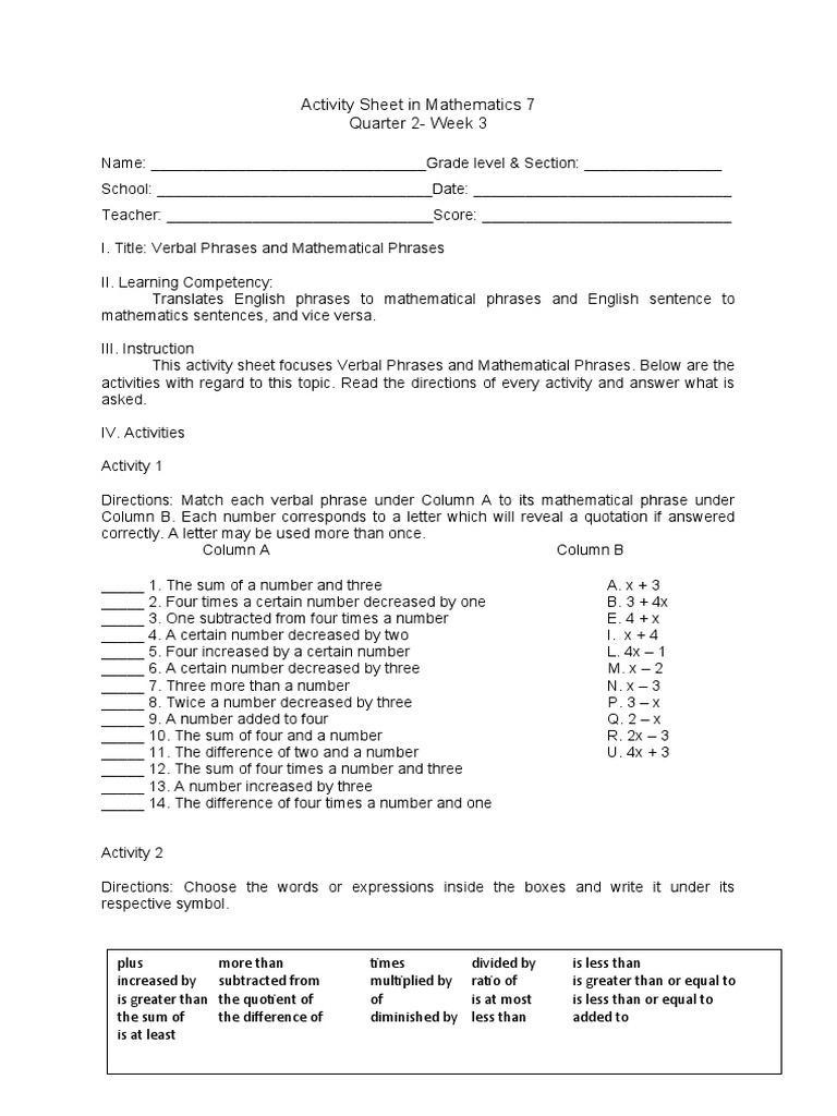 Math 7-Q2-WK 3 | PDF | Polynomial | Variable (Mathematics)