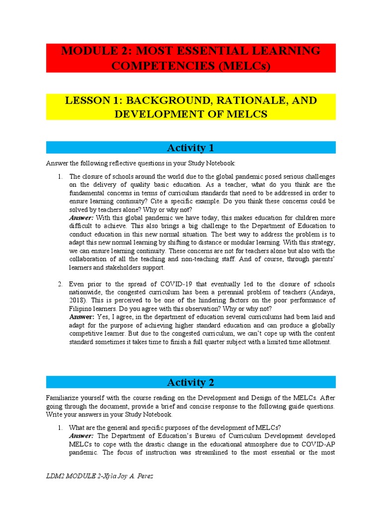 Module 2 Answer | PDF | Competence (Human Resources) | Curriculum