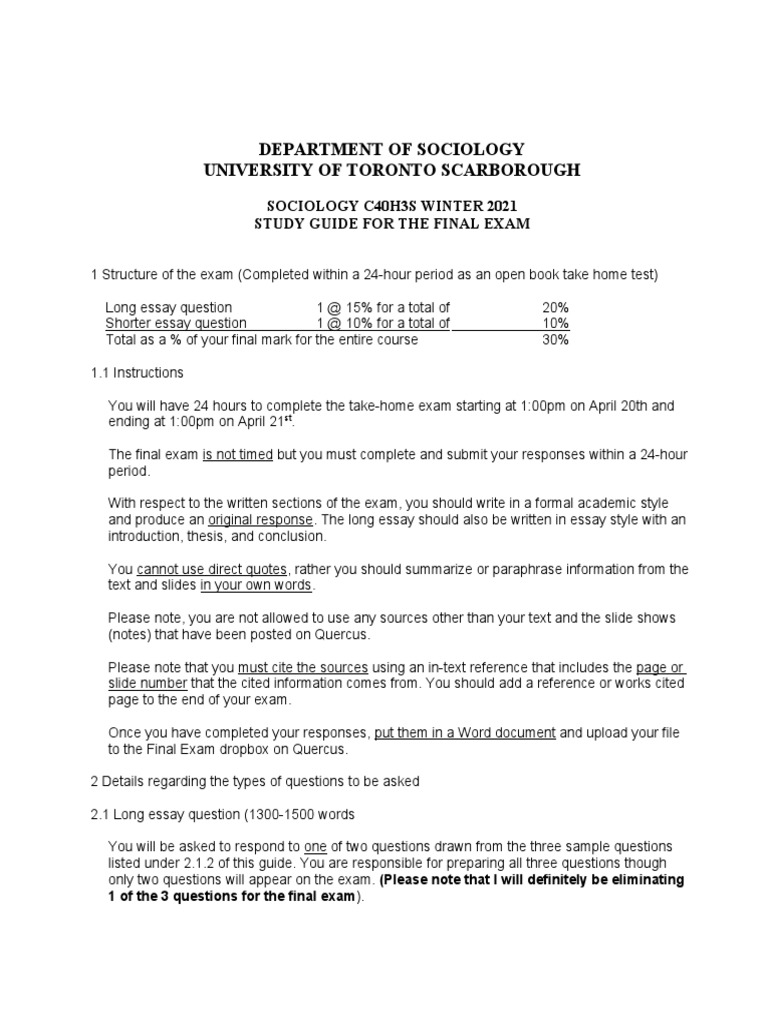 Study Guide For The Final Exam Contemporary Theory UTSC Winter 2021 ...