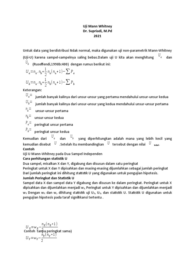 Panduan Uji Mann-Whitney untuk Data Tidak Normal | PDF