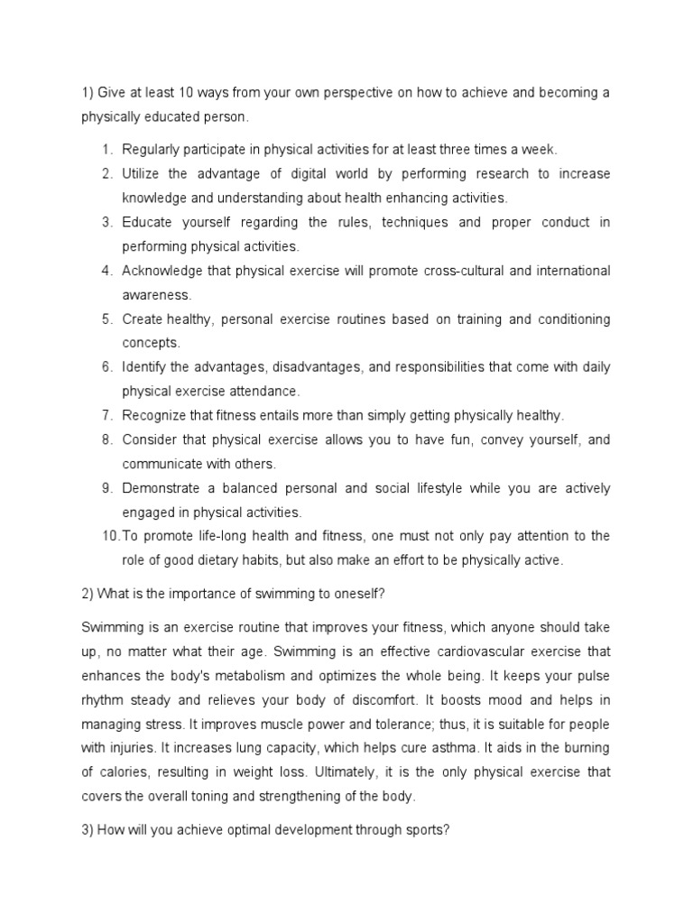 7 Questions Related To PE | PDF | Swimming | Swimming (Sport)
