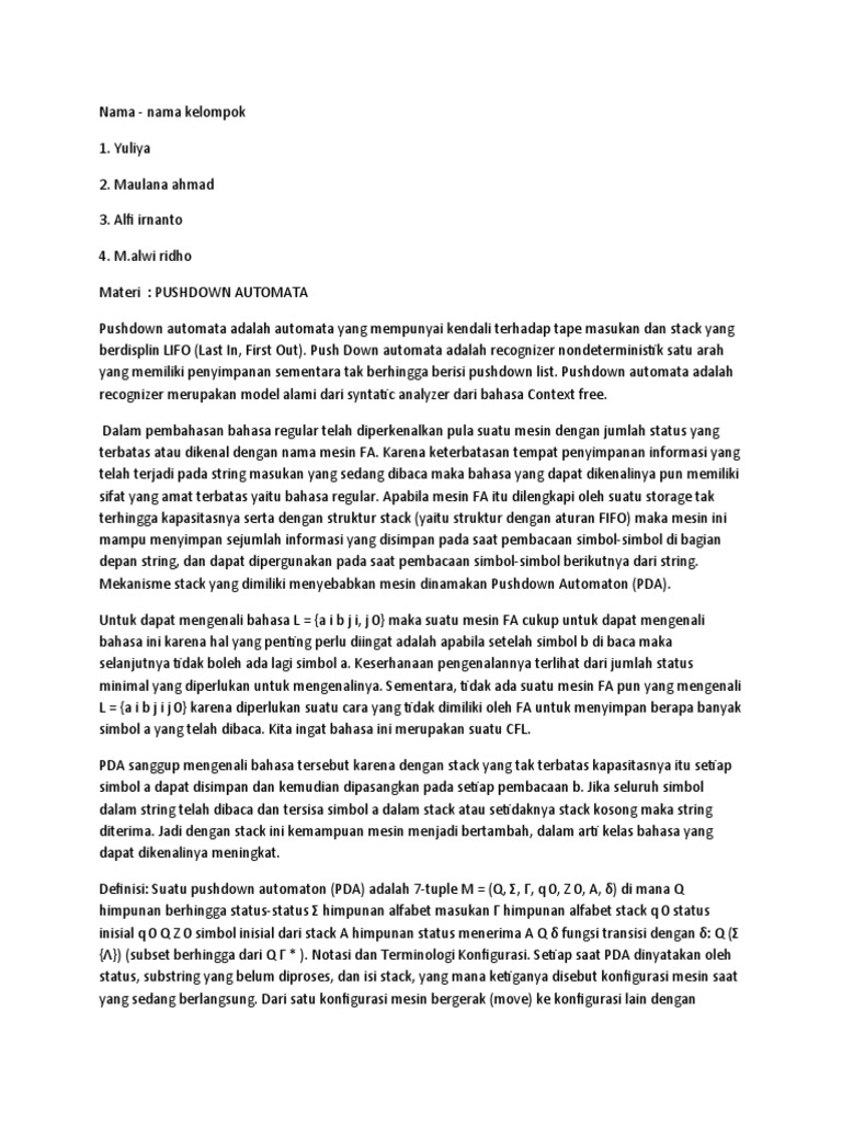 Kelompok 6 Pushdown Automata Pdf