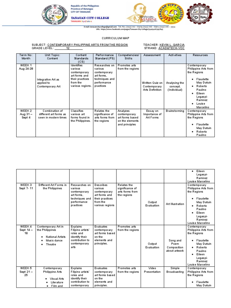 Revised-Curriculum-Map Contemporary Philippine Arts From The Region ...