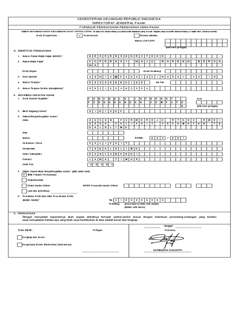 Formulir Pengukuhan PKP | PDF