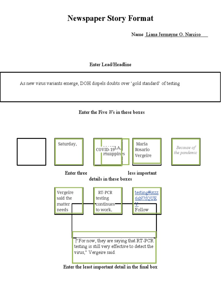 Newspaper Story Format: Name Liana Jermayne O. Narciso | PDF