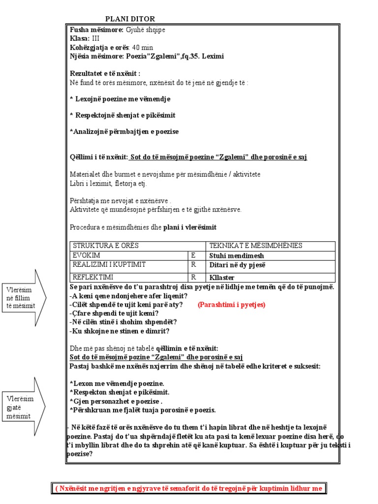 Plani Ditor Shembull | PDF